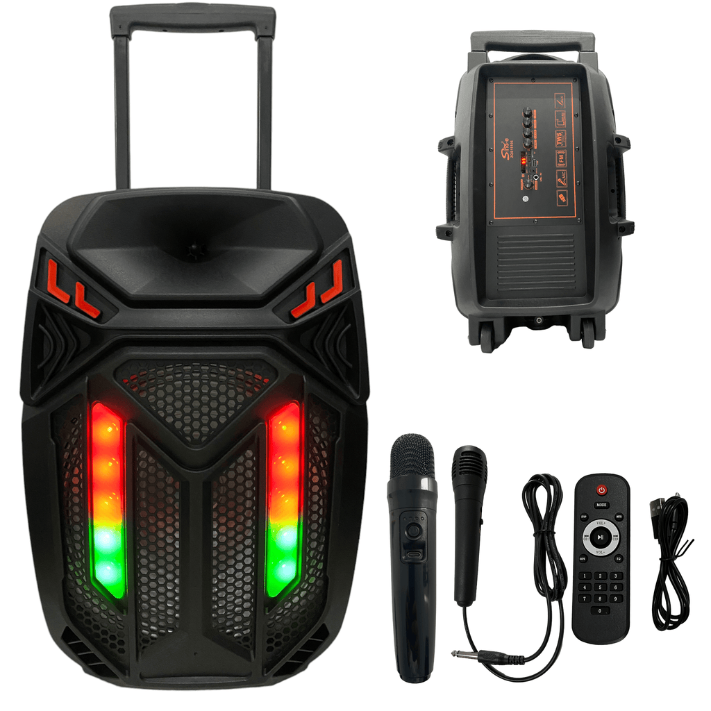 Boxa bluetooth portabila activa karaoke cu doua microfoane Micro SD ...