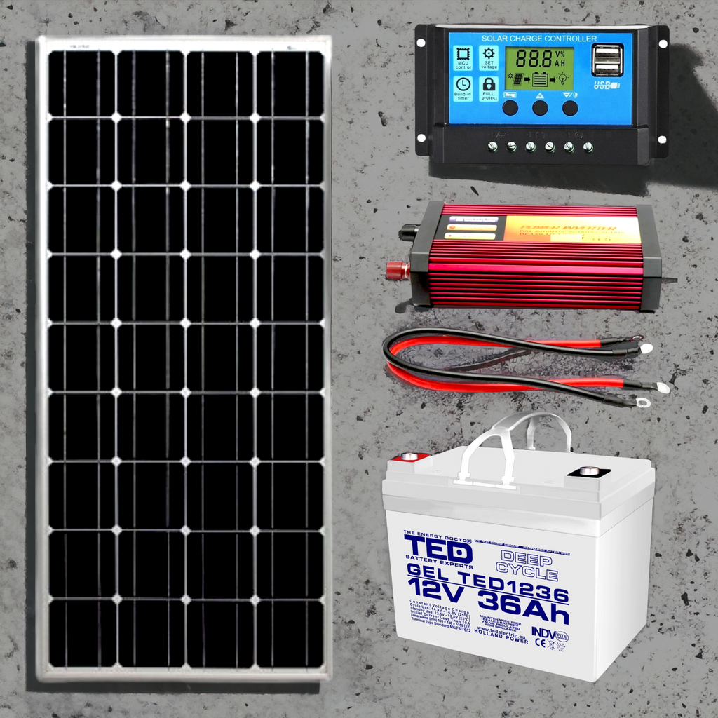 Kit fotovoltaic panou 165W Controller 60A Invertor 1000W si Acumulator ...