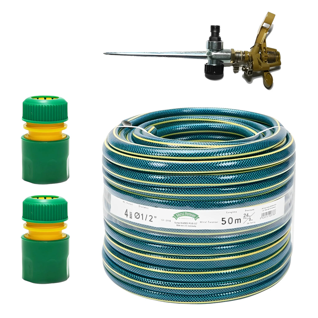 Set Complet pentru Irigatii de Gradina - Aspersor Metalic, Furtun Rezi ...