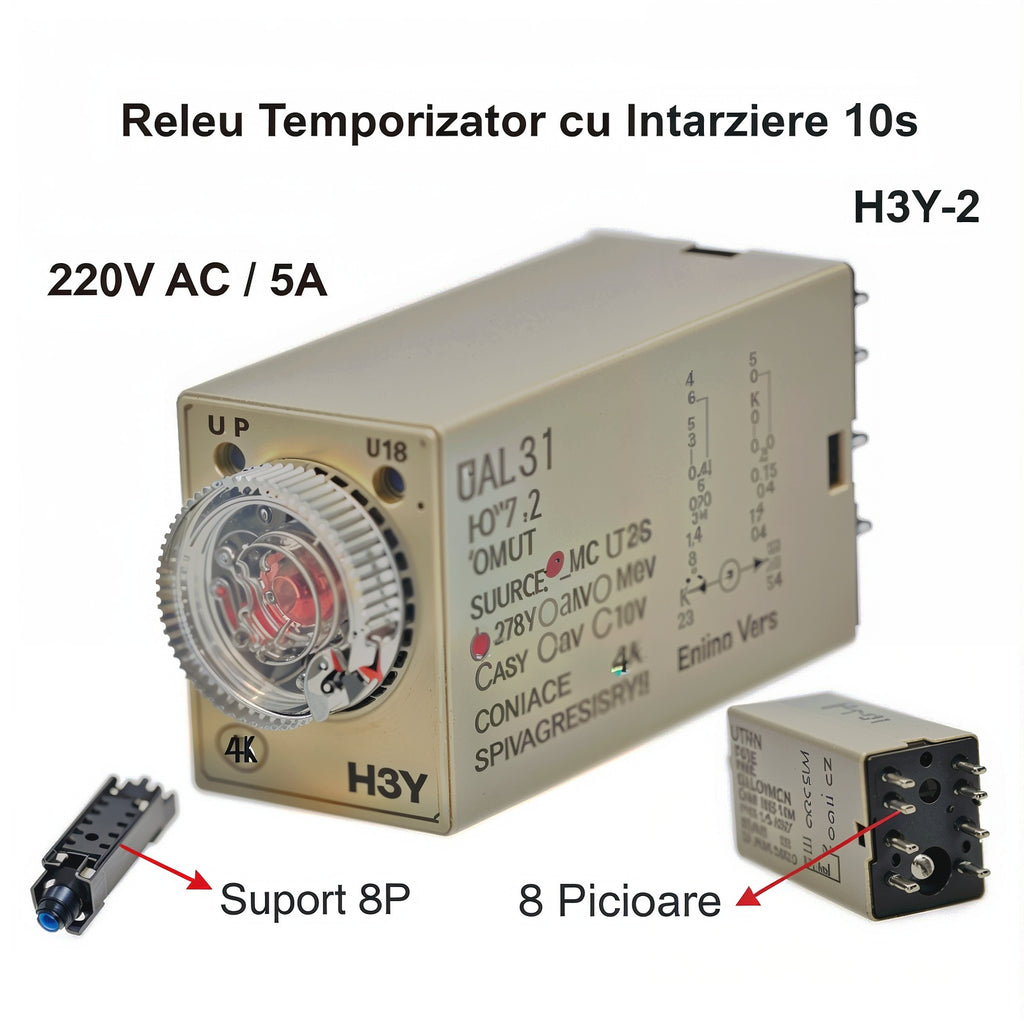 Releu de timp 8p 220VAC H3Y-2 mini cu intarziere 10S – PEDAVO